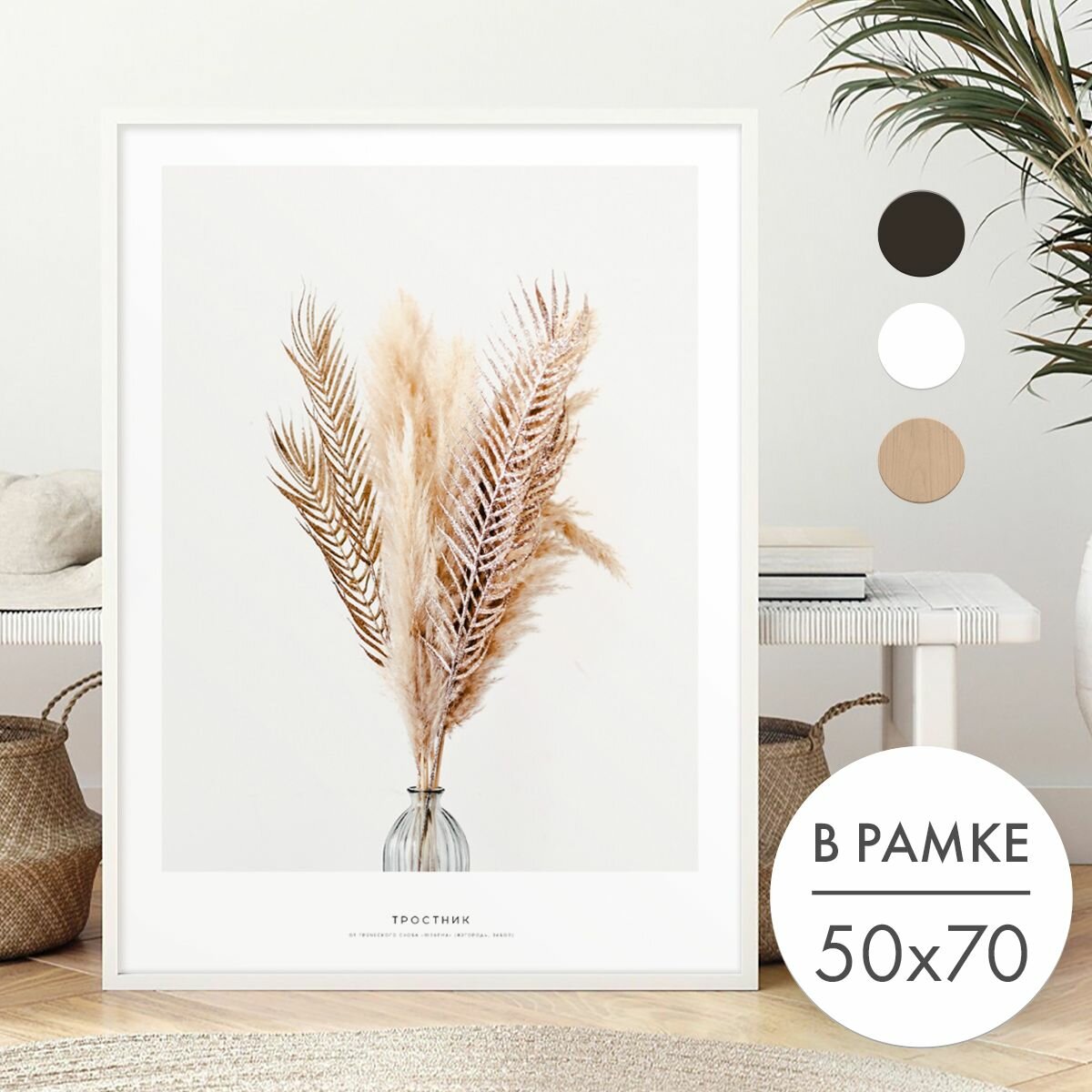 Постер 50х70 В рамке "Тростник сухоцвет" для интерьера