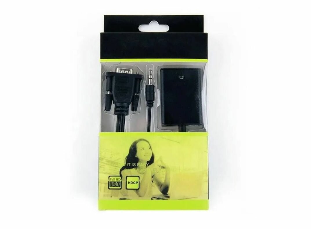 Конвертер Переходник VGA-HDMI, для мониторов и ноутбуков, черный, 0,16 м