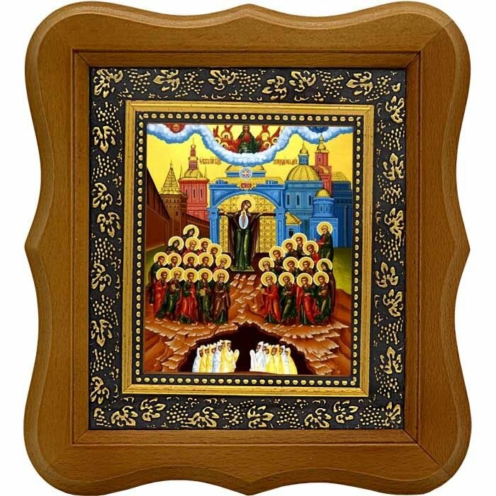 Непроходимая дверь. Икона Божьей Матери на холсте. (10 х 12 см / В фигурном киоте)