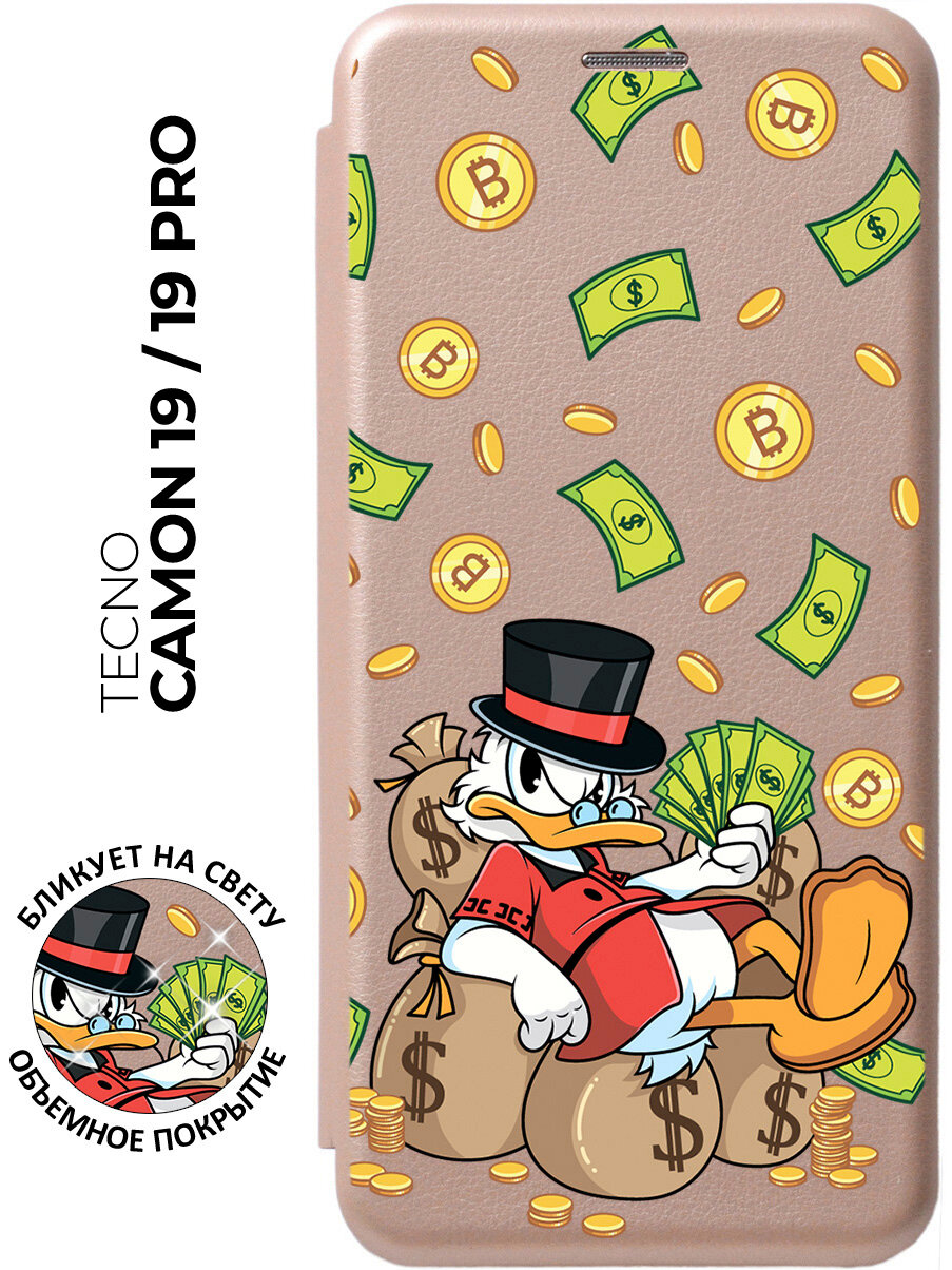 Чехол-книжка на Tecno Camon 19 / 19 Pro / Техно Камон 19 / 19 Про с рисунком "Rich Scrooge" золотой