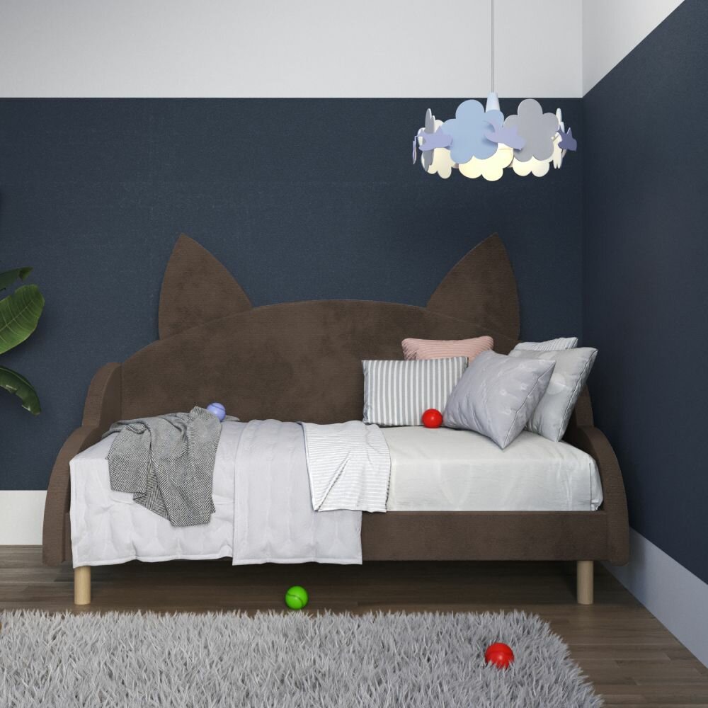 Детская мягкая кровать тахта 3 спинки 80x160 Бэкки цвет Коричневый