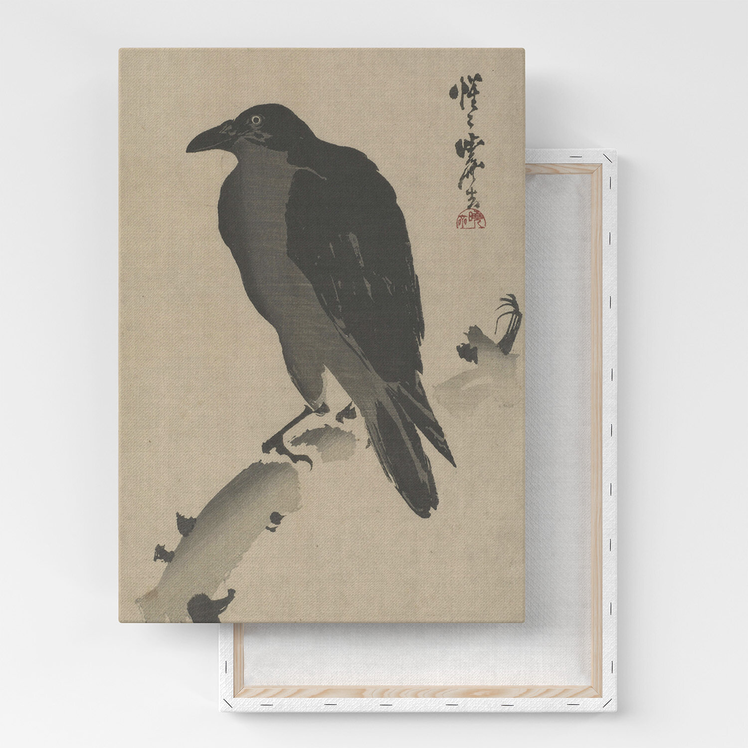 Картина на холсте, репродукция / Каванабэ Кёсай - Crow on a Branch / Размер 30 x 40 см