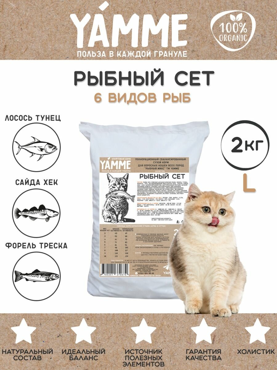 Корм сухой YAMME балансированный для кошек рыбный сет 2 кг в пакете