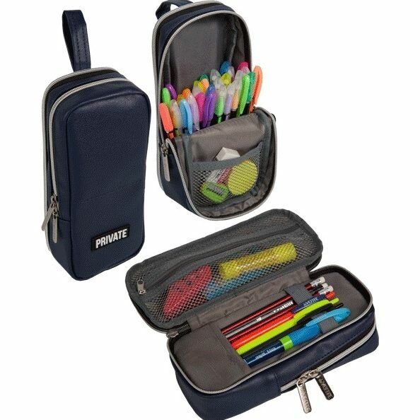 Пенал "deVENTE. Private" 21x9x8 см, 2 отд, фиксация магнитом, син. Искусственная кожа