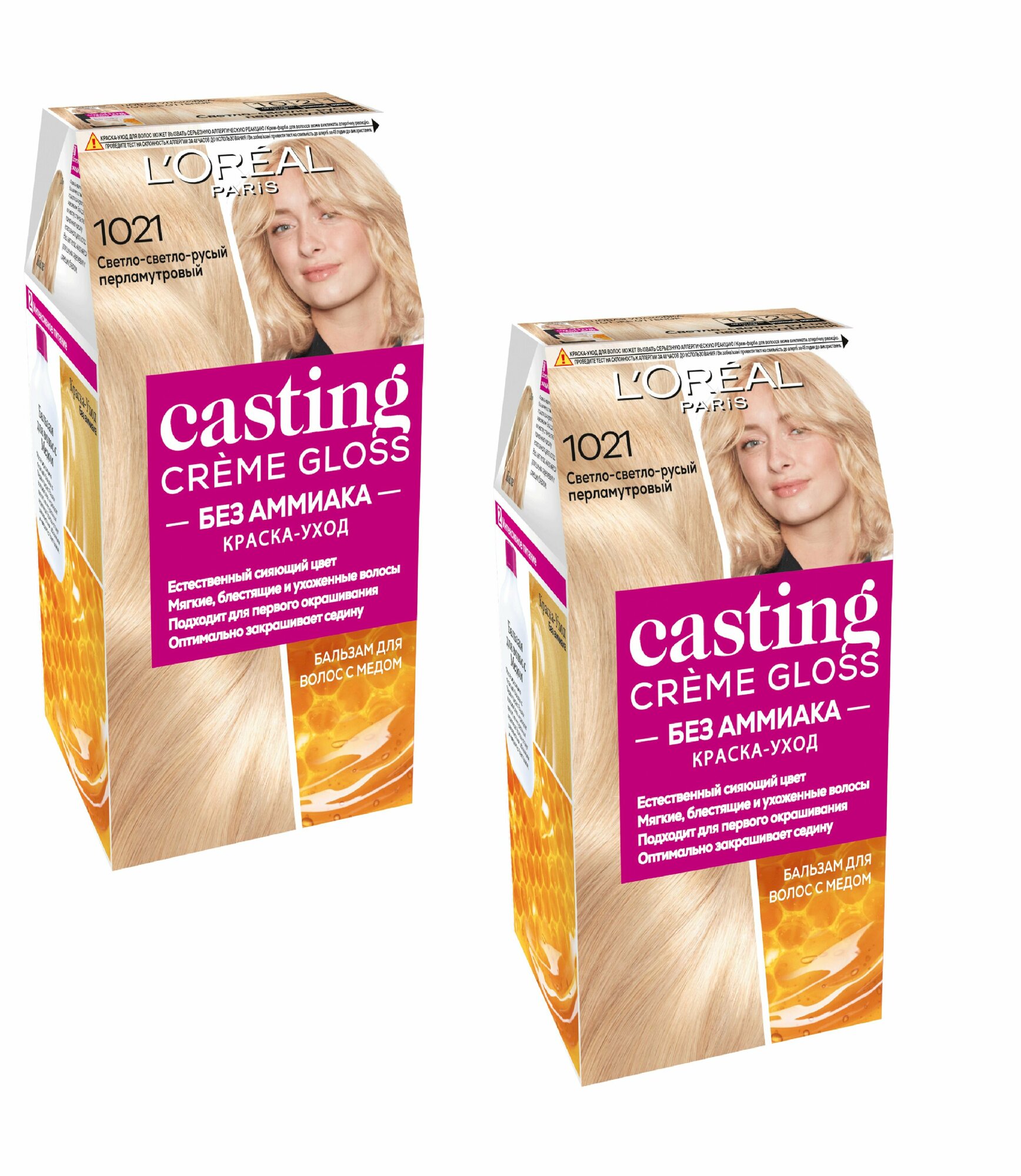 L'Oreal Paris Стойкая краска-уход для волос "Casting Creme Gloss" без аммиака, 10.21 Светло-светло русый перламутр,2 уп