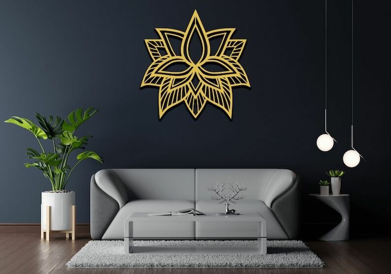 Декоративное панно деревянное, Лотос (матовое золото)