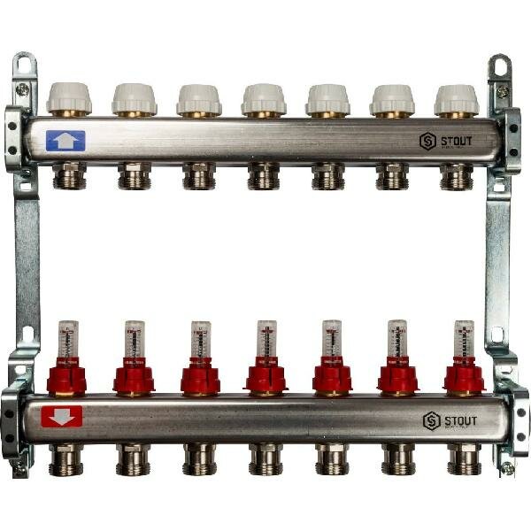 Коллектор из нержавеющей стали с расходомерами STOUT 7 выходов SMS 0917 000007