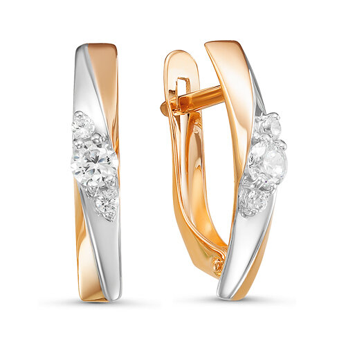 Серьги, золото, 585 проба, фианит