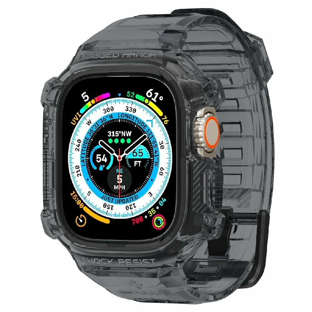 Чехол с ремешком Spigen на Apple Watch Ultra (49 mm) (ACS06028) Rugged Armor Pro / Спиген для Эпл Вотч Противоударный, прозрачный, затемненный