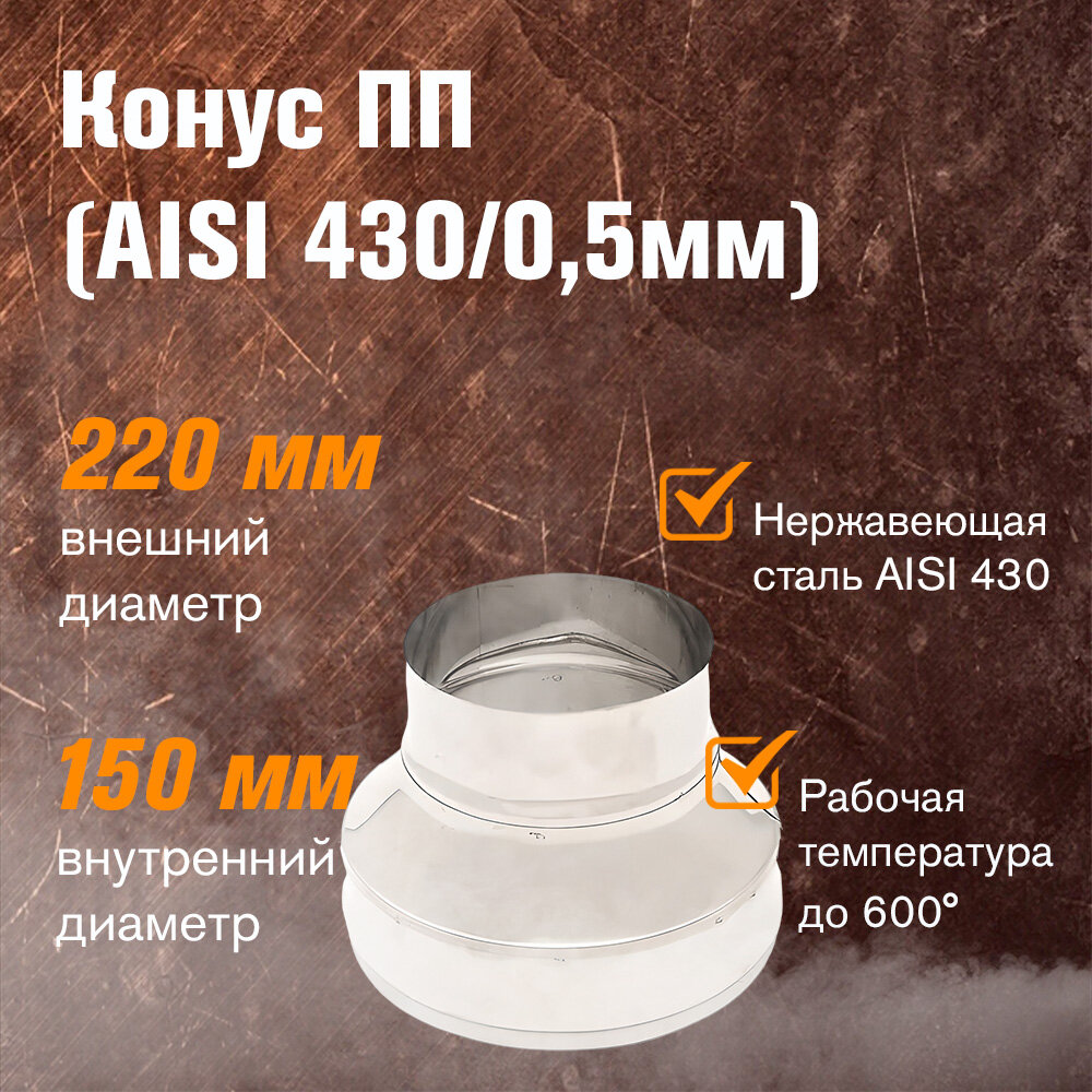 Конус из нержавеющей стали для дымохода (AISI 430/0,5мм) (ПП) (150х220)