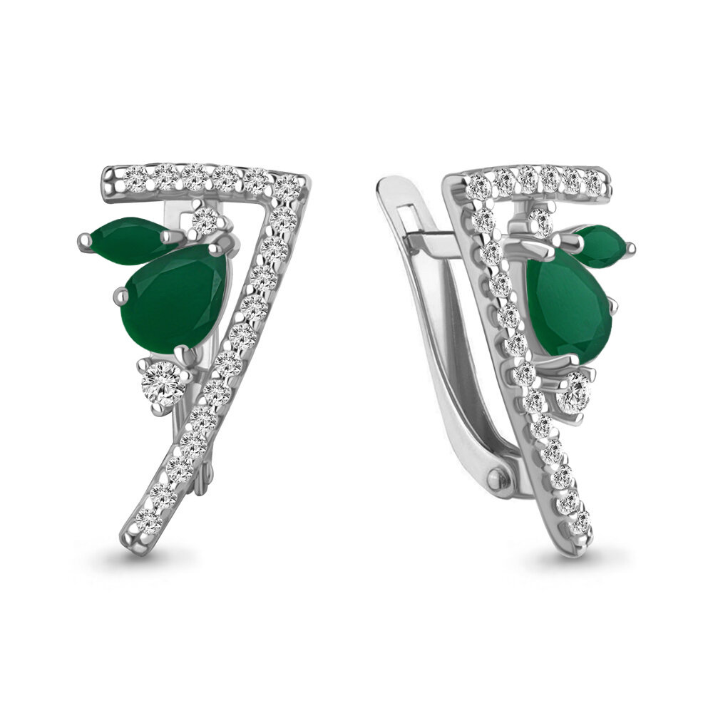 Серьги, серебро, 925 проба, агат, фианит