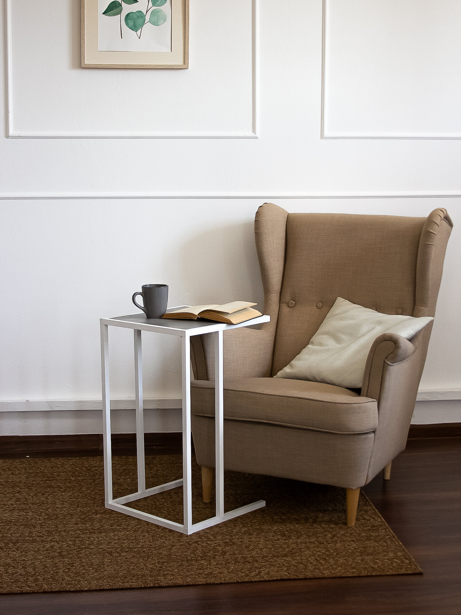 Стол журнальный найди приставной. Белый матовый, ЛДСП Метрополитан Грей.