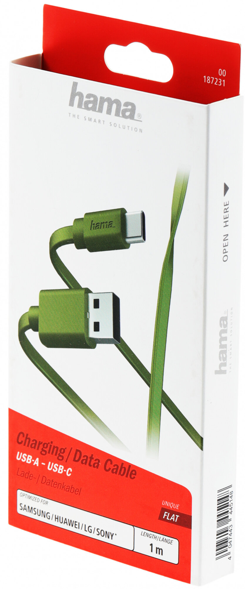 Кабель Hama 00187231 USB (m)-USB Type-C (m) 1 м, зеленый плоский