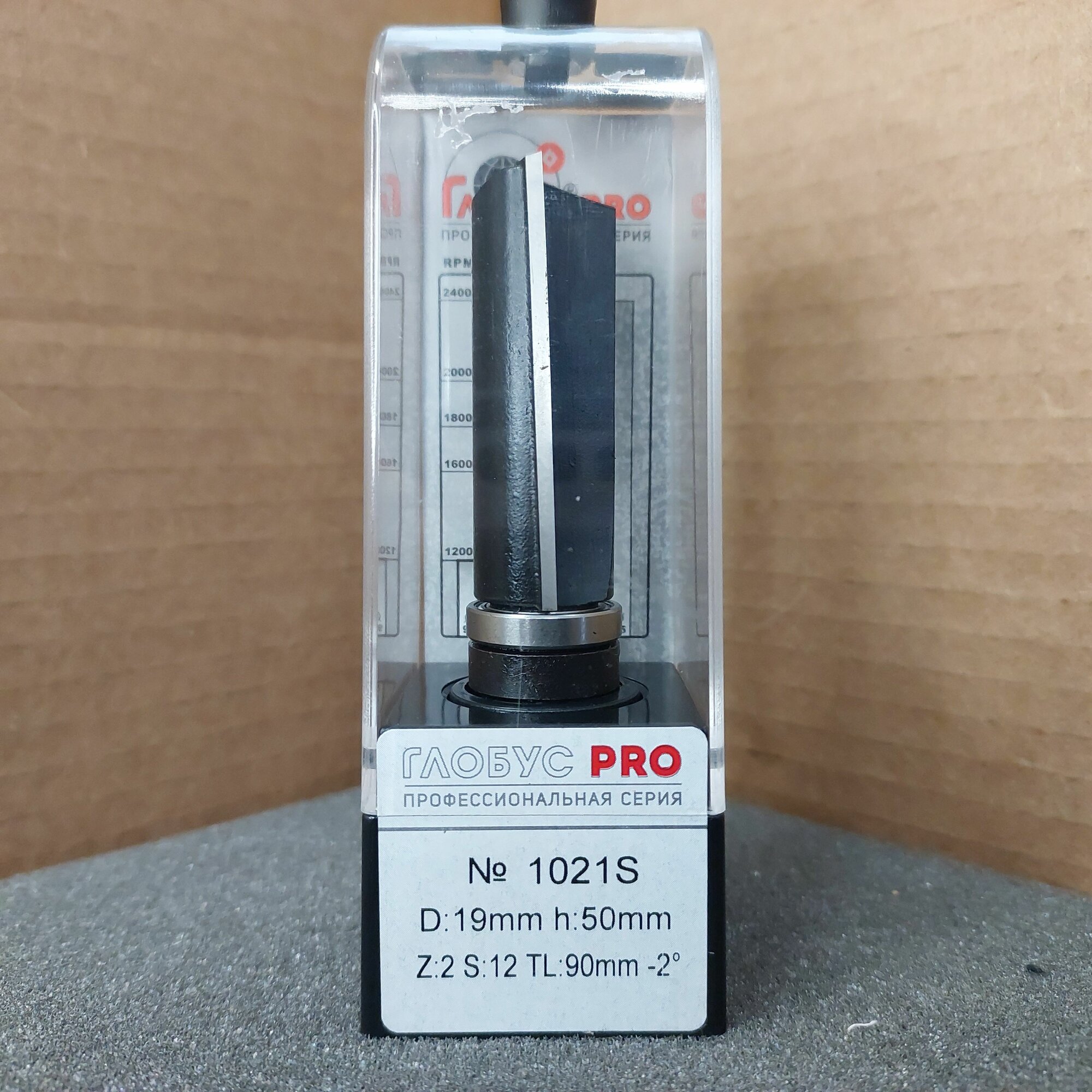 Фреза кромочная с верхним подшипником ( проф серия Глобус 1021 PRO D:19mm I:50mm d:12mm TL:90mm
