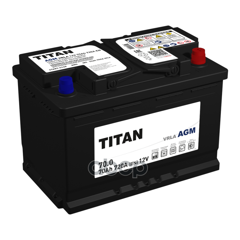 70 А. ч. Titan AGM обр. п, 720 A/EN (278x175x190) глуб. разряд TITAN арт. 4610082702110