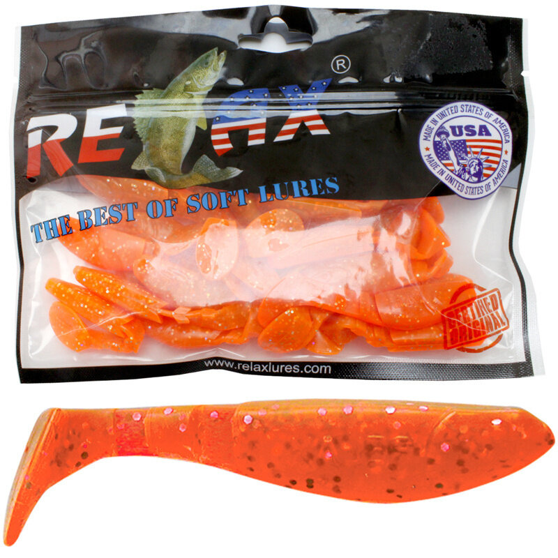 Мягкая силиконовая приманка риппер RELAX KOPYTO BLS 2,5, 6,2cm 4,7g цвет S121 (Transparent Orange-hologram Glitter) 1 уп. по 10 шт.