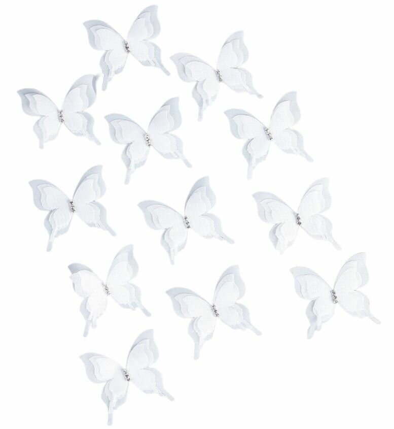 Набор для декора "Бабочка", украшение комнаты для тюля, стен и потолка, интерьерные фигурки для творчества и рукоделия трехслойные, 12 шт, размер 1 шт. - 5 х 4,5 см, цвет белый
