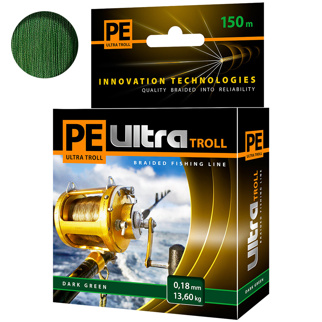 Плетеный шнур для рыбалки AQUA PE ULTRA TROLL Dark Green 0,18mm 150m