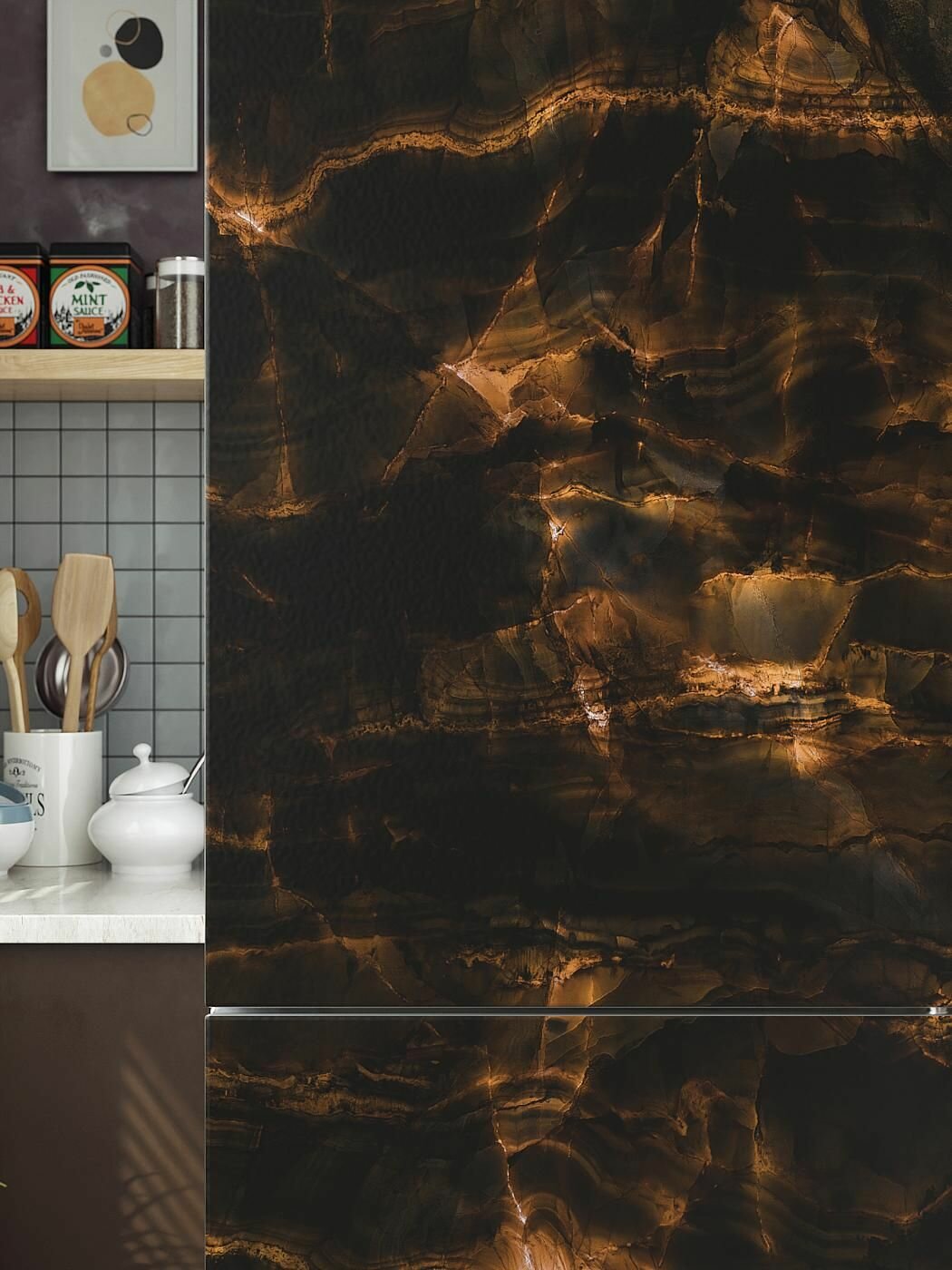 Самоклеящаяся пленка на холодильник 65х200 см. Интерьерная наклейка для кухни. Декоративная наклейка для мебели.