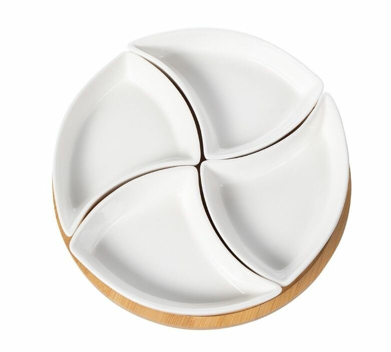 Набор из 4 сервировочных блюд на деревянной основе МЕга Менажница