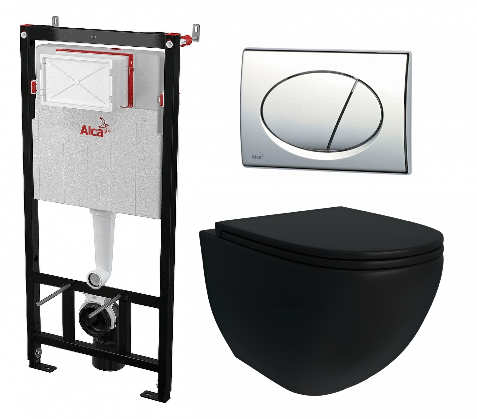 Комплект 3 в 1 инсталляция AlcaPlast AM101/1120-3:1 RU M71-0001 + Унитаз подвесной Enio Unico BL черный EN4105055 + кнопка хром