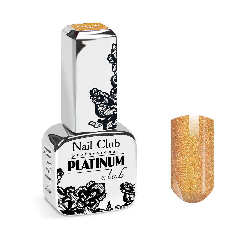 Nail Club Эмалевый гель-лак для ногтей с липким слоем PLATINUM CLUB 147 Aztek Gold, 13 мл.