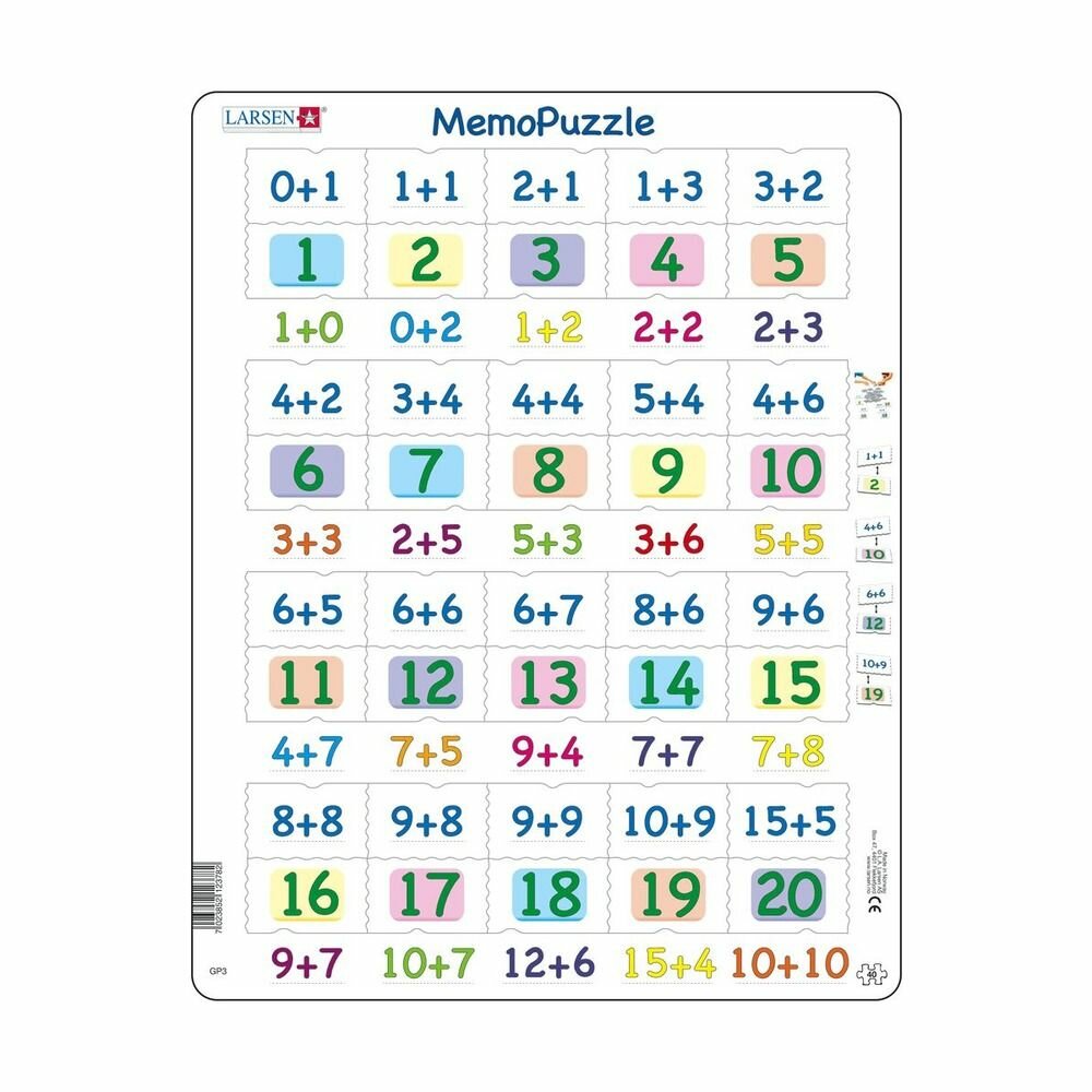 Рамка-вкладыш Larsen MemoPuzzle Числа 0-20 (GP3), 40 дет, белый