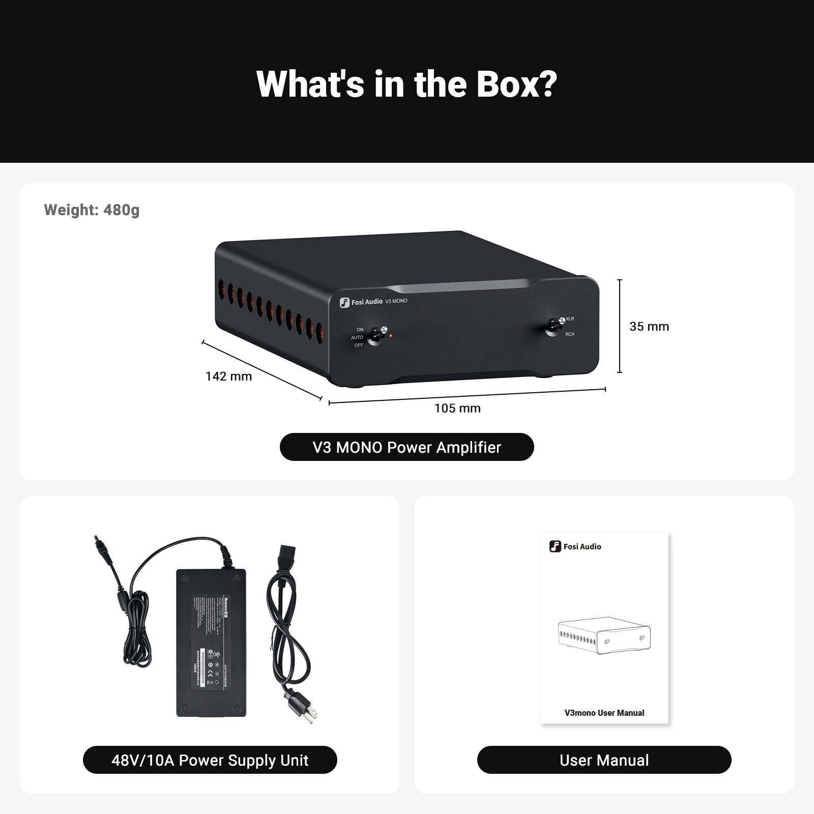 Fosi Audio V3 моно усилитель мощности 240 Вт 48V 10A power supply