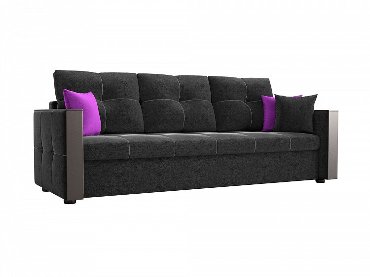 Прямой диван Валенсия черный вельвет, еврокнижка, 225х90х85 см, с ящиком для белья