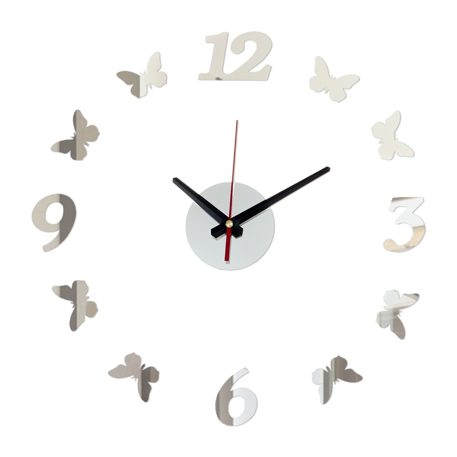 Часы настенные интерьерные «Бабочки», 3D, наклейка, бесшумные, плавный ход, d=40 см
