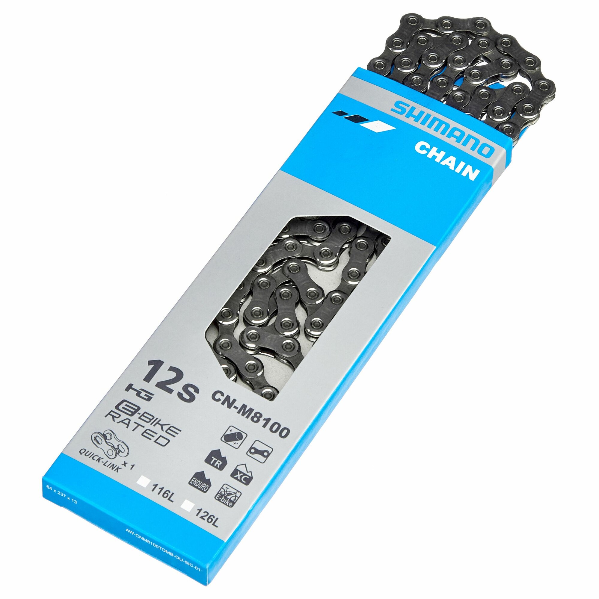 Цепь Shimano XT M8100, 12 скоростей, 126 звеньев, замок Quick link