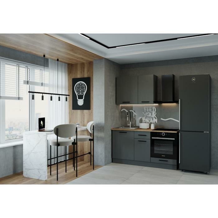 Кухня прямая «Антрацит», со столешницей, 1600×600 мм, цвет антрацит/дуб вотан/антрацит