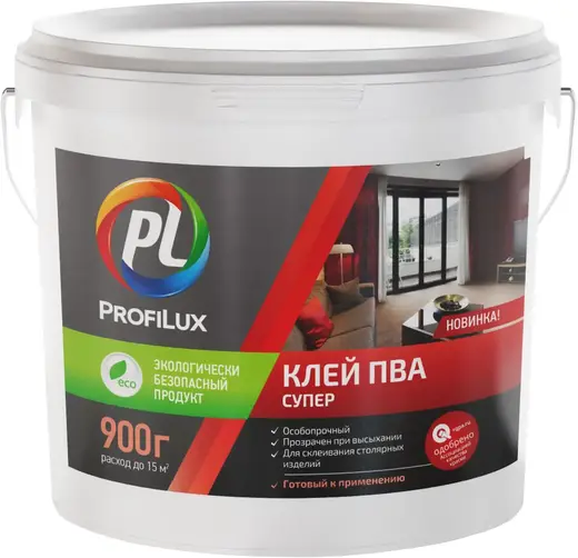 Клей ПВА ProfiLux Супер 0.9кг, Белый / Профилюкс ПВА Супер.