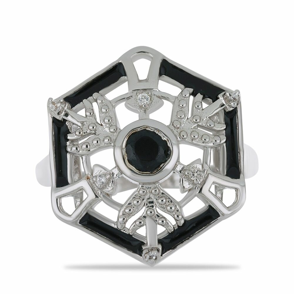 Кольцо, серебро, 925 проба, родирование, циркон, шпинель