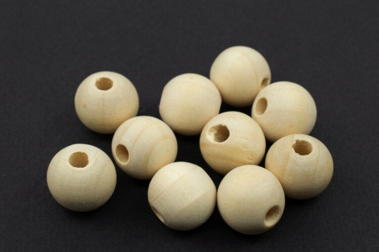 Бусины деревянные круглые 16х16мм, отверстие 5мм, 539-016, 10шт