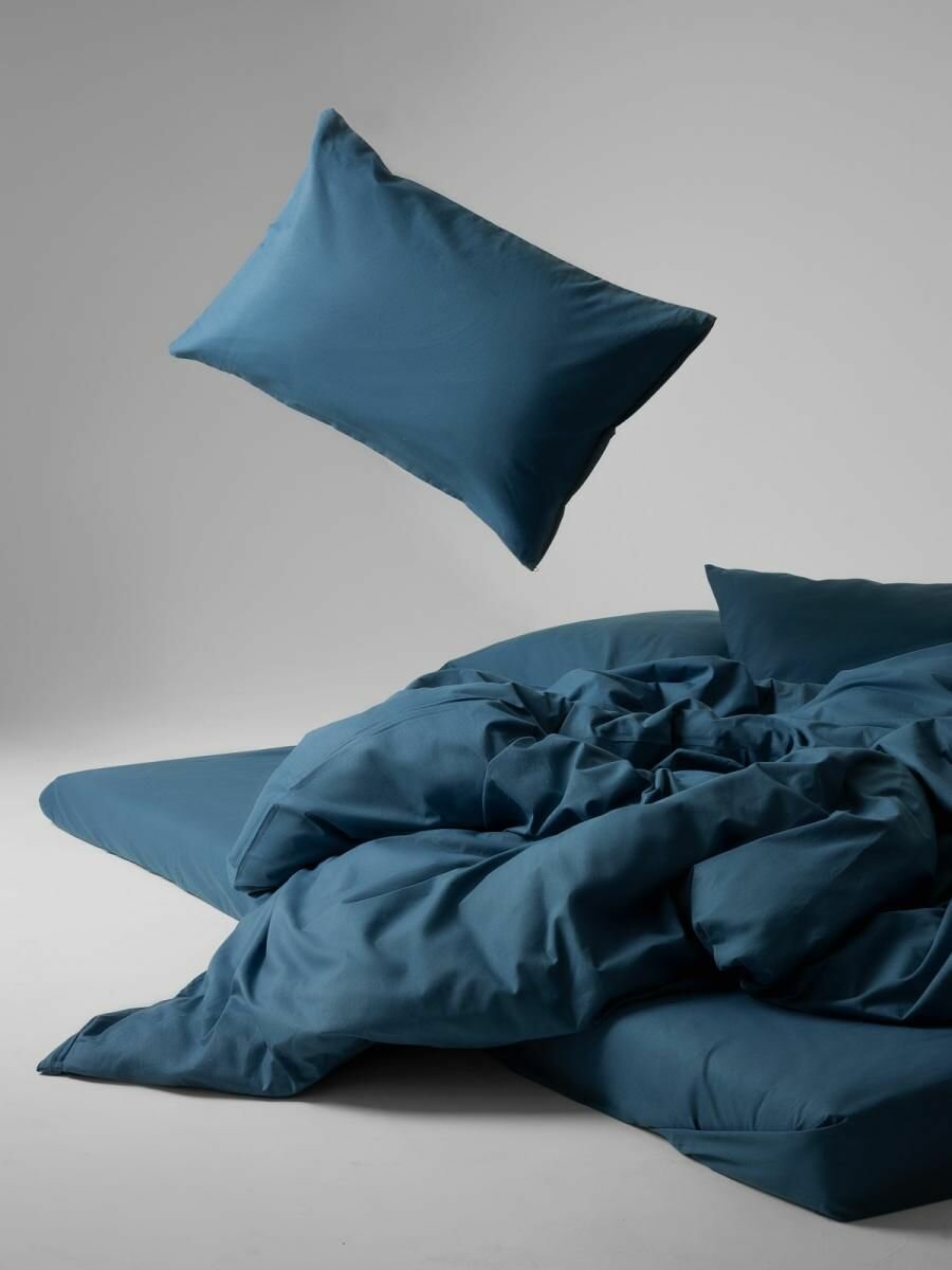 Постельное белье 2 спальное с евро простыней Наволочки 50х70 2шт. Перкаль Однотонное Urban Family "Темно-бирюзовый" 815