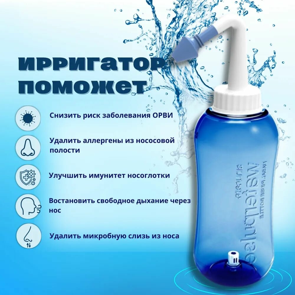 Ирригатор для носа — назальный ирригатор и промывалка для носа для взрослых и детей, система промывания с шприцем — фото 1