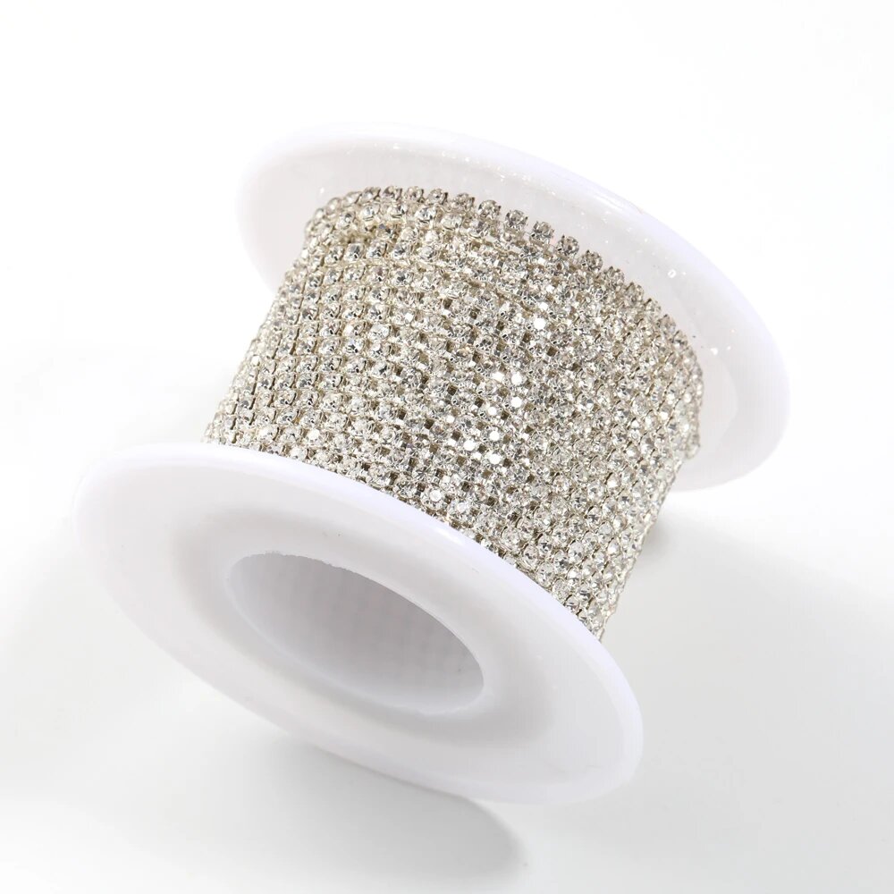 Стразовая цепочка Crystal Silver Base, SS16(4mm), 1 Yard