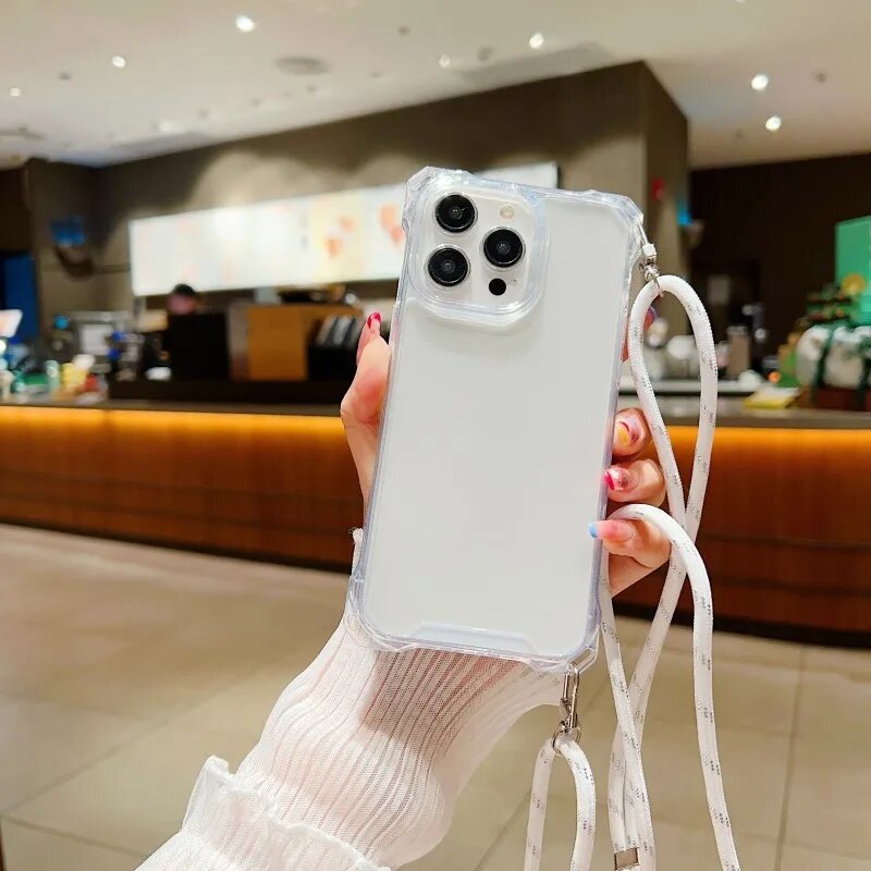 Чехол со шнурком для Samsung Galaxy A55 A15 A35 A54 A14 A34 A53 A52 S24 Ultra S23 FE, четырехугольный ремешок через плечо, бронированный прозрачный чехол