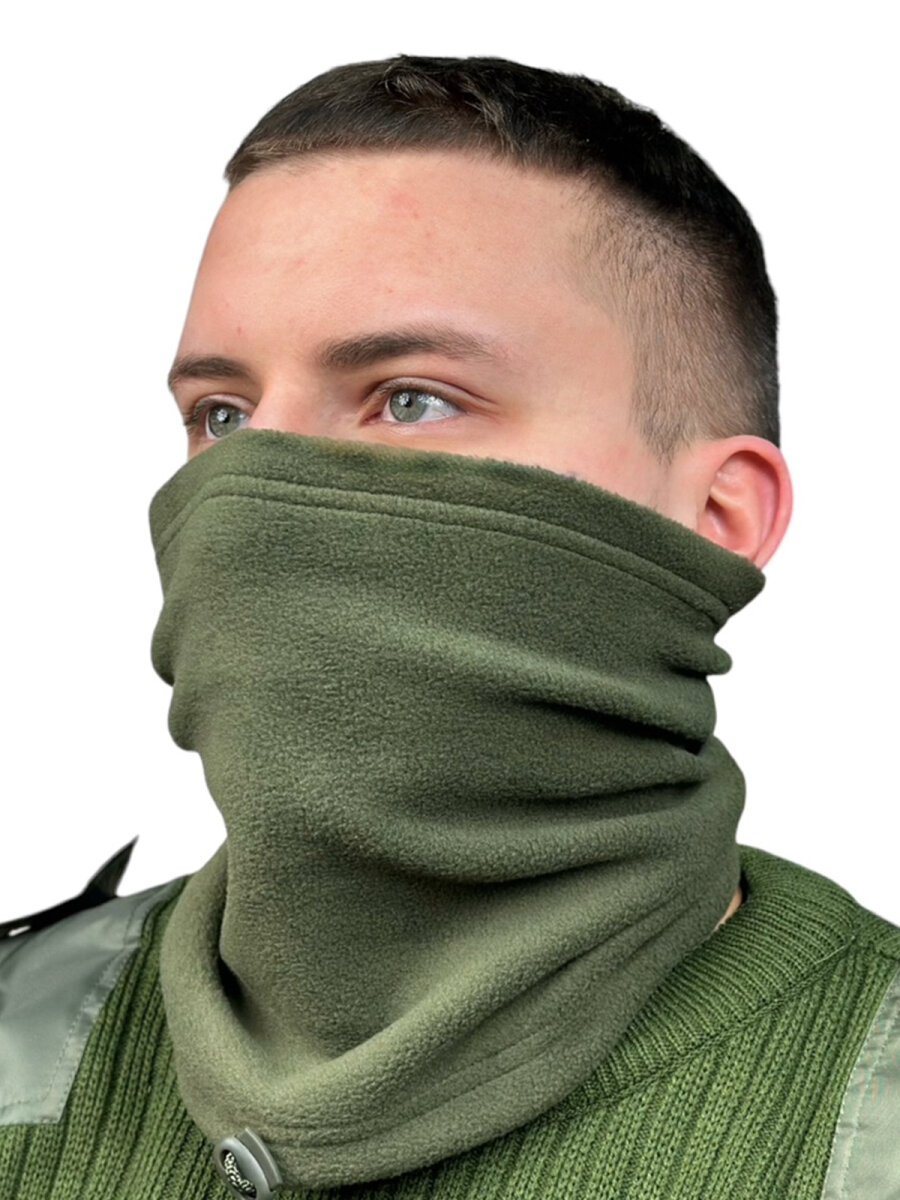 Оливковый теплый бафф из флиса (цвет олива), размер универсальный