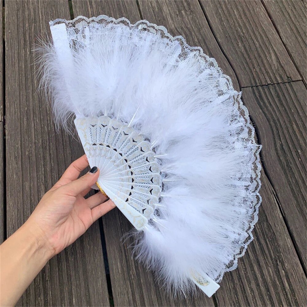 Складной веер с перьями Белый, I