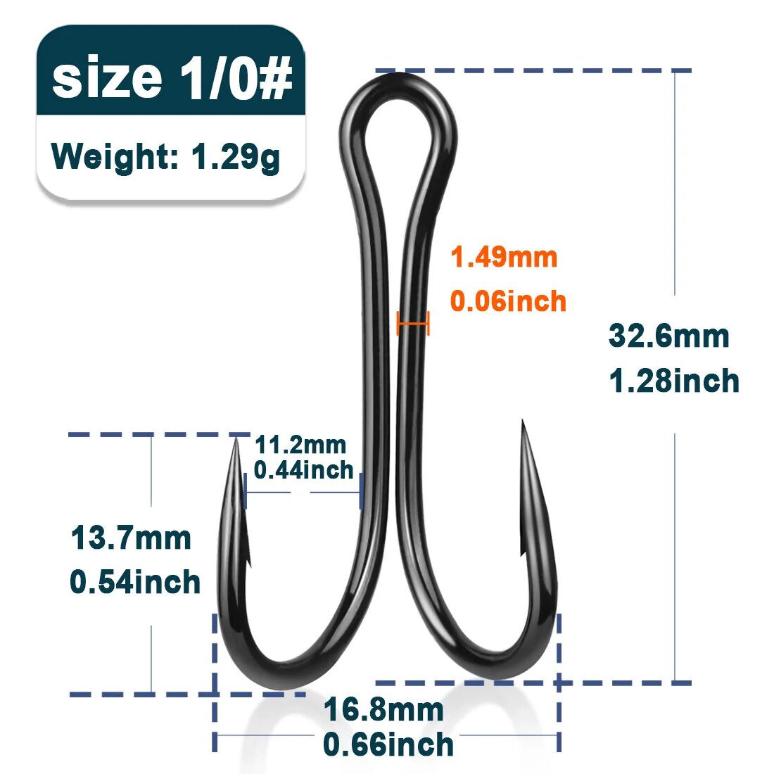 Двойные крючки рыболовные DWLIFE 1/0, 50 шт, Gap 11.2mm