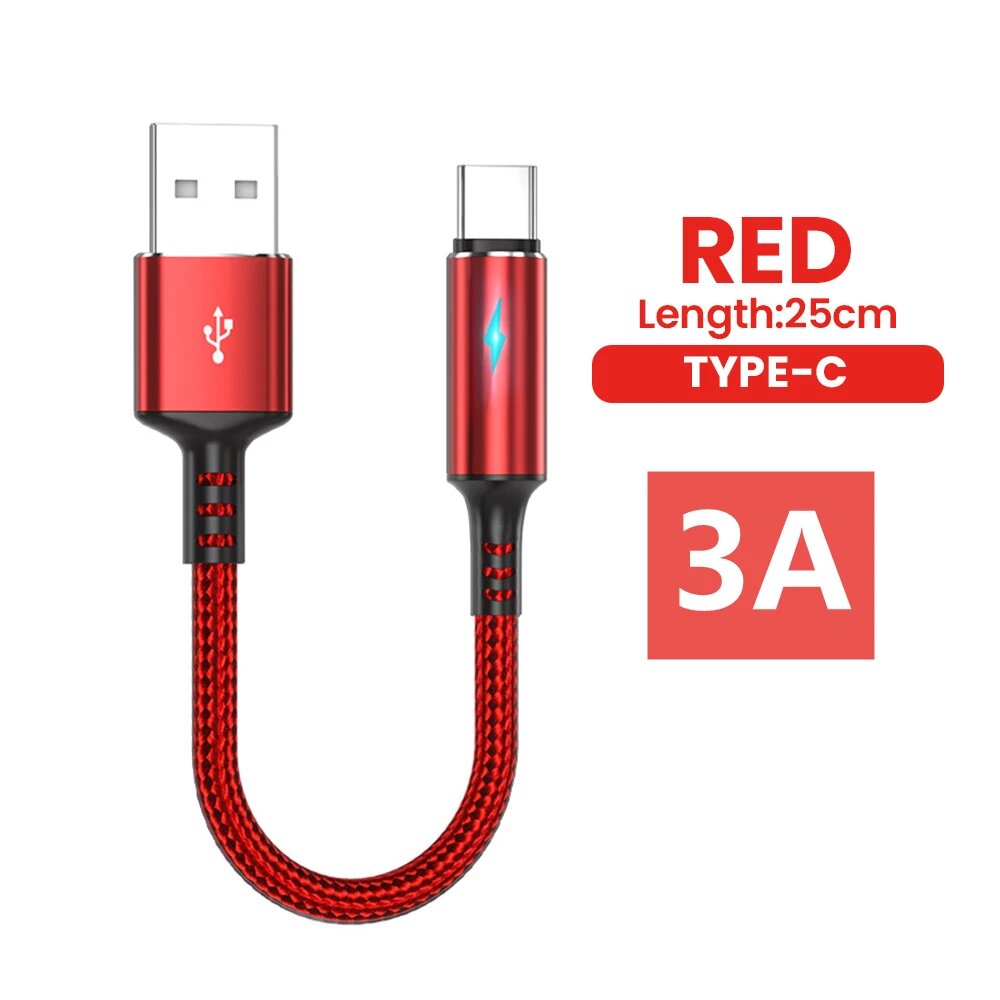 Olaf 0,25M Короткий USB-кабель Micro USB Type C Кабель для быстрой зарядки для iphone Type C Red