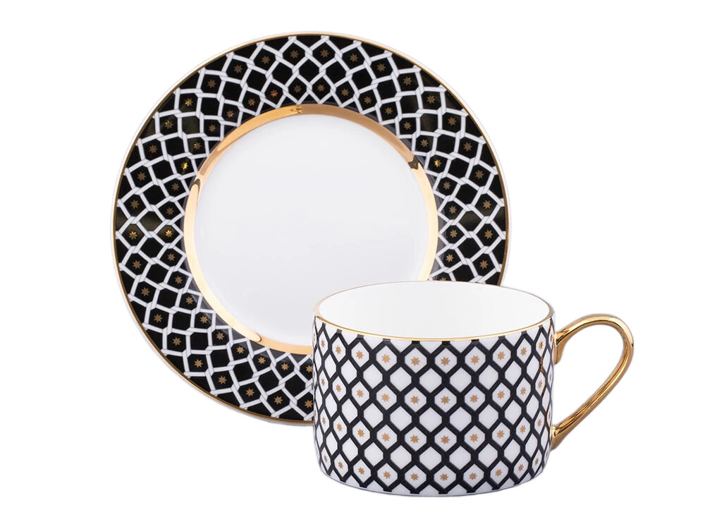 Чашка с блюдцем ИФЗ Идиллия, Неро 1, 250мл, костяной фарфор 81.32141.00.1