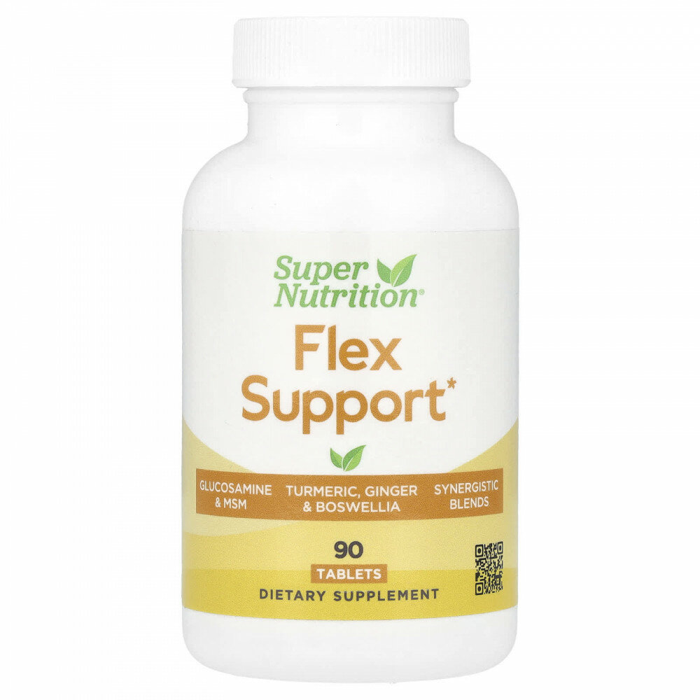 Super Nutrition, Flex Support, добавка для поддержки гибкости, с глюкозамина гидрохлоридом, метилсульфонилметаном, гиалуроновой кислотой, куркумой и босвеллией, 90 таблеток