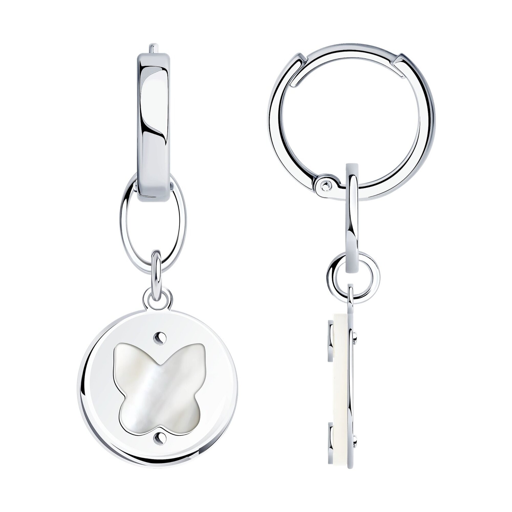 Серьги трансформеры, серебро, 925 проба, родирование, перламутр