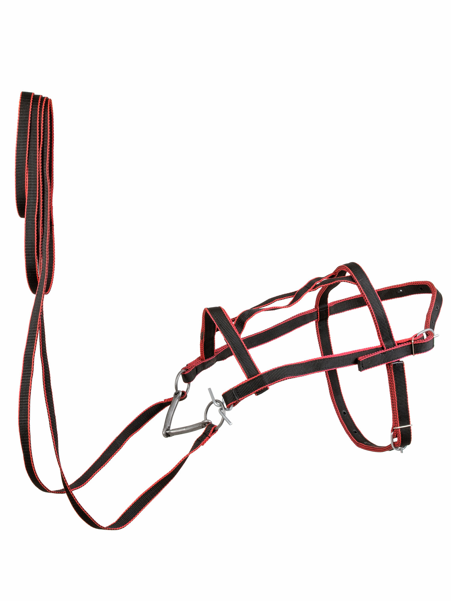 Узда для лошади, узда капроновая тройная черно-красная 25 мм REITER