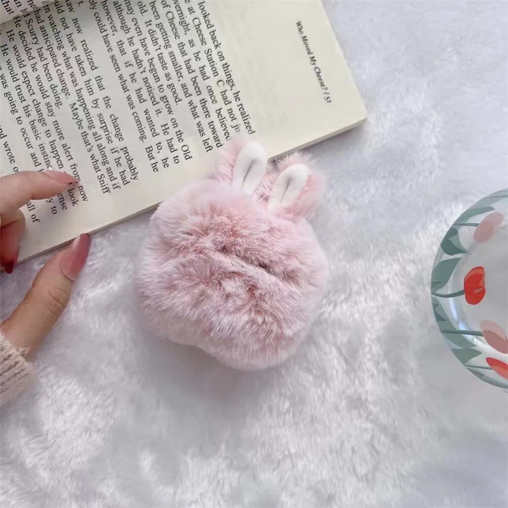 Милый мягкий пушистый плюшевый чехол для рук с кроличьими ушками, силиконовый беспроводной чехол для наушников Bluetooth для AirPods pro 3 для AirPods