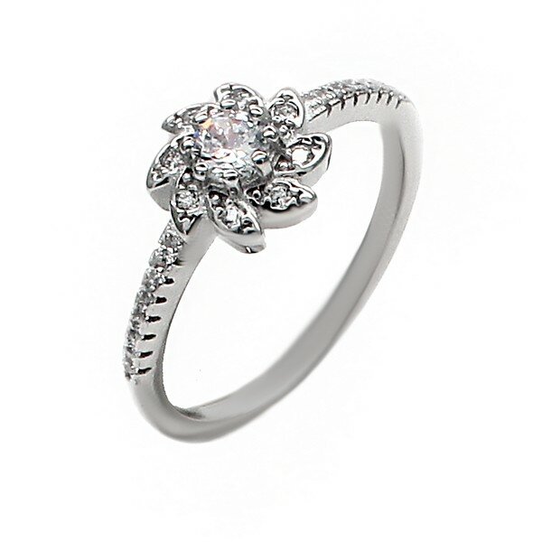 Кольцо, серебро, 925 проба, родирование, фианит