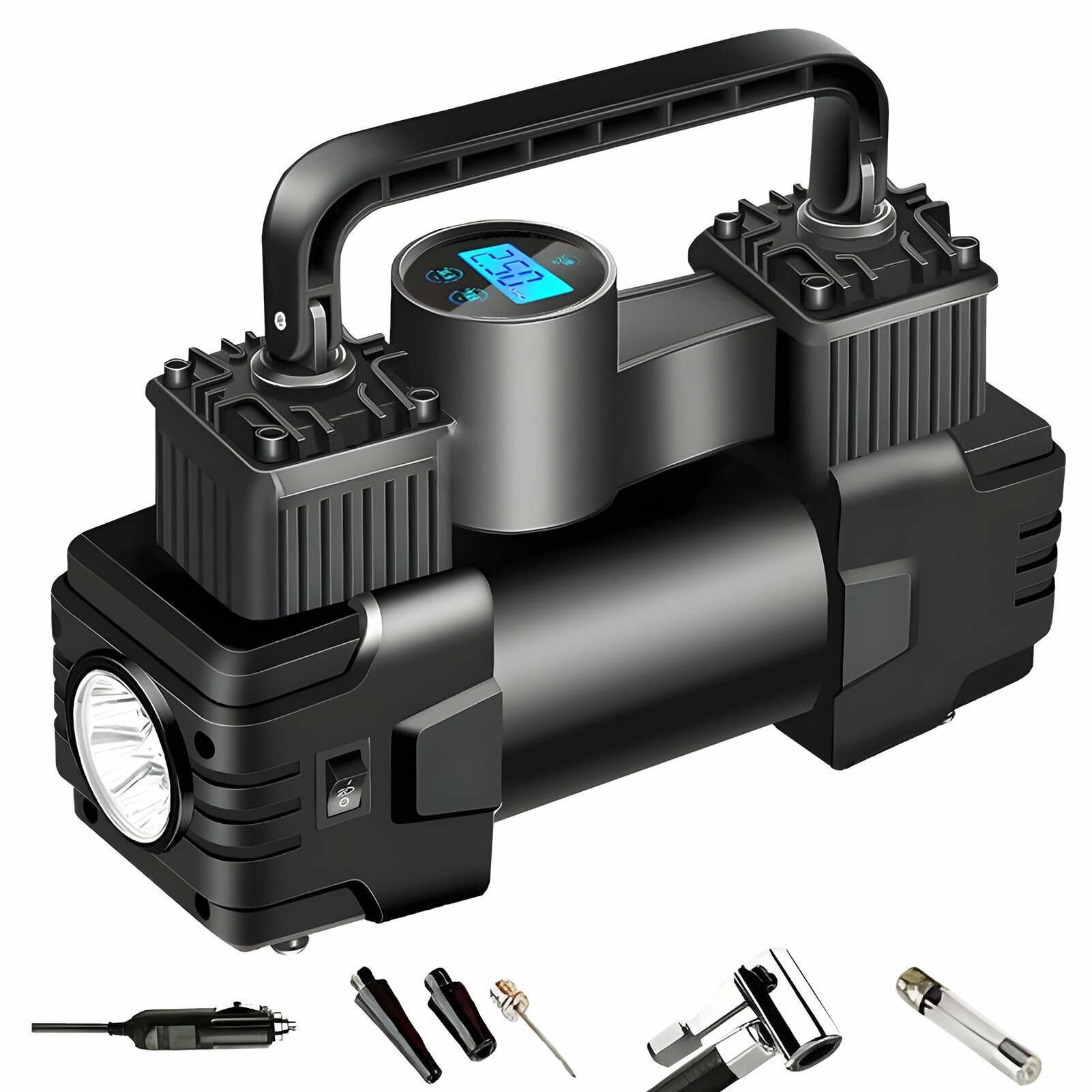 Компрессор автомобильный двухпоршневой / Насос автомобильный электрический двухцилиндровый 12v